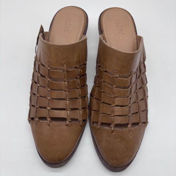 Crevo | Shoes | Crevo Women Tan Leather Woven Mules Slides Shoes Size ...